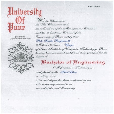 Bachelor of Engineering- Information Technology | PDF