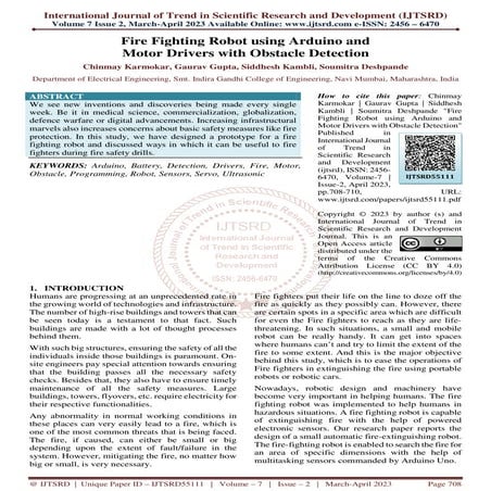 Fire Fighting Robot Using Arduino And Motor Drivers With Obstacle Detection Pdf