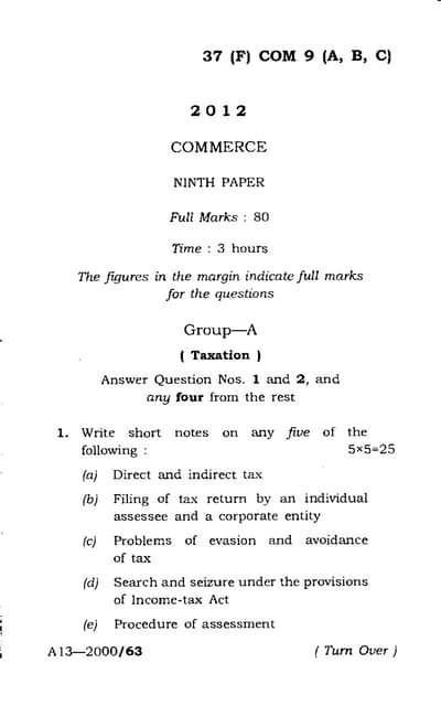 Previous year Question Paper for Guahati University For M-COM | PDF