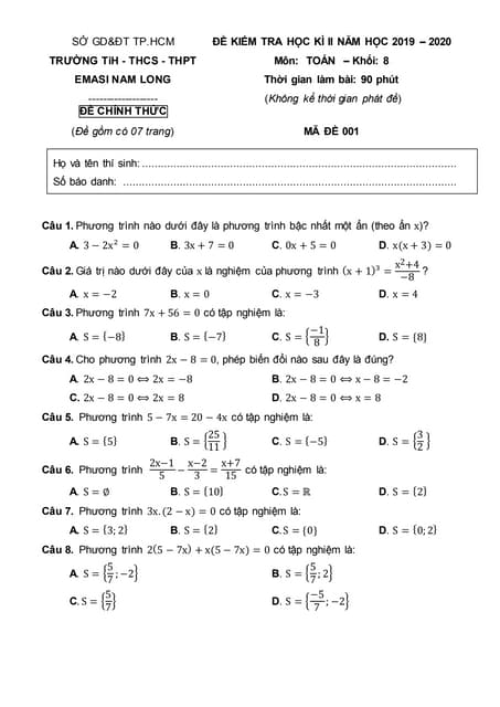 Đề Thi HK2 Toán 9 - TH THCS THPT Việt Anh | DOCX
