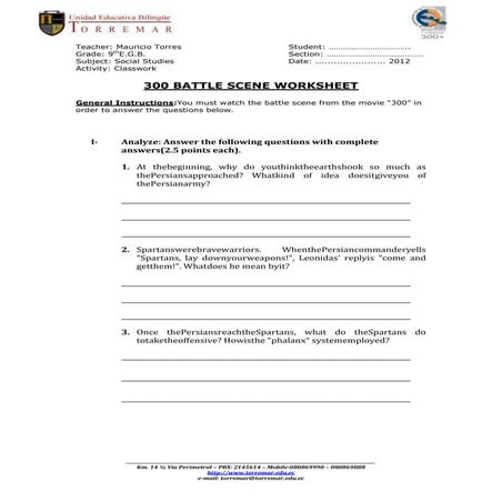 300 Video Worksheet | DOCX