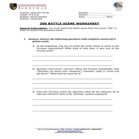 300 Video Worksheet | DOCX