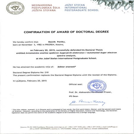 Doctoral Degree Award Confirmation | PDF