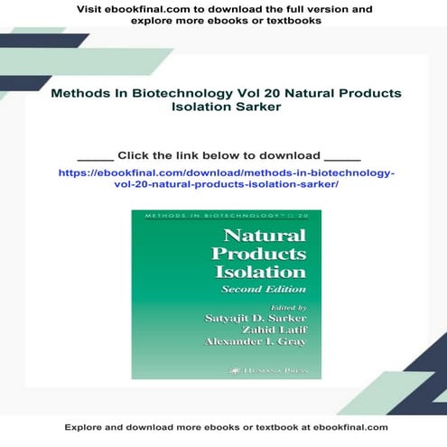 Methods In Biotechnology Vol 20 Natural Products Isolation Sarker | PDF