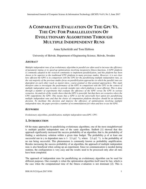 A Comparative Evaluation Of The Gpu Vs The Cpu For Parallelization Of