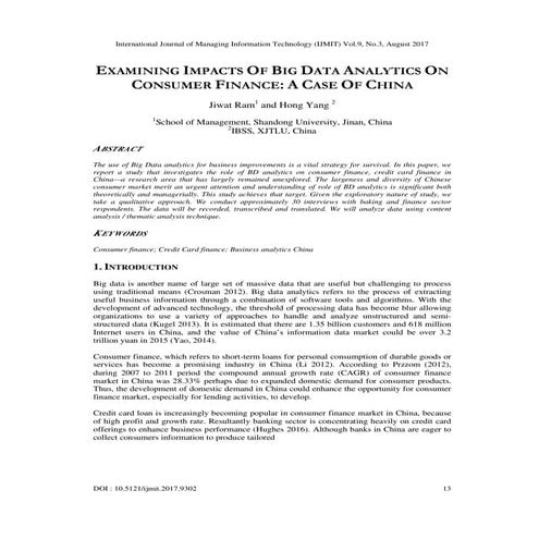 EXAMINING IMPACTS OF BIG DATA ANALYTICS ON CONSUMER FINANCE: A CASE OF ...