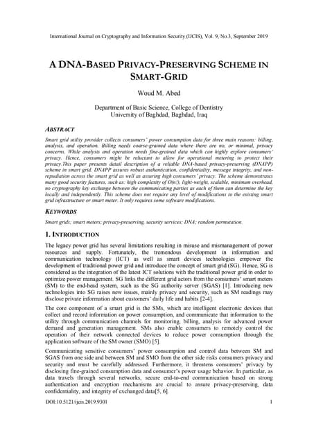 A Dna Based Privacy Preserving Scheme In Smart Grid Pdf