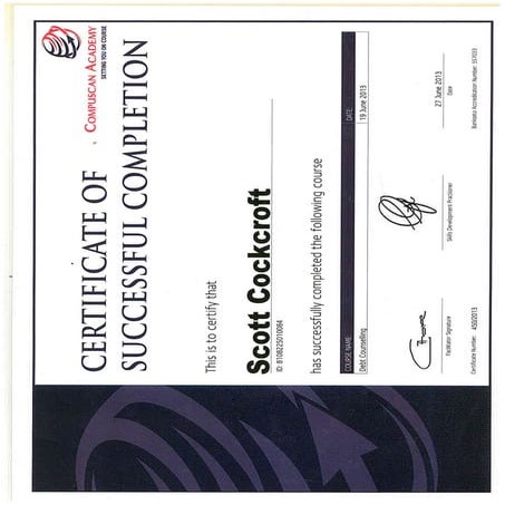 Compuscan Debt Counselling Certificate | PDF