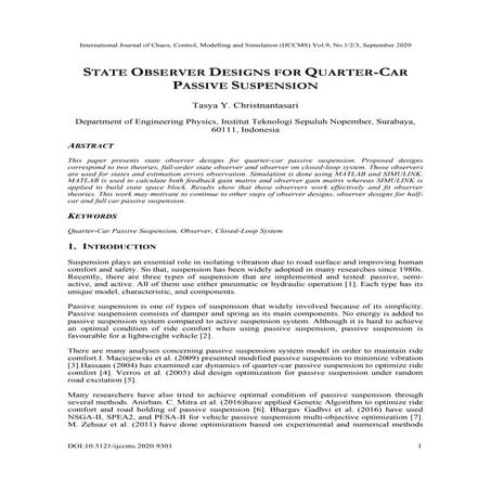 STATE OBSERVER DESIGNS FOR QUARTER-CAR PASSIVE SUSPENSION | PDF