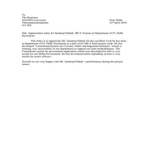 appeciation letter | DOC