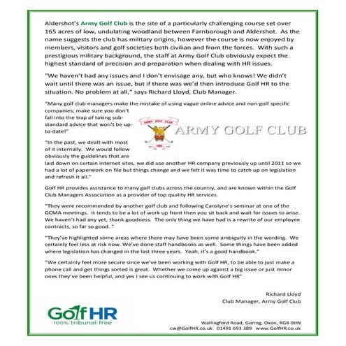 Army Golf Club - Case Study | PDF