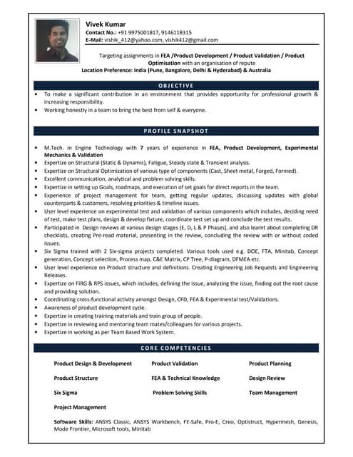 Experienced cae (FEA) Engineer Resume | DOCX