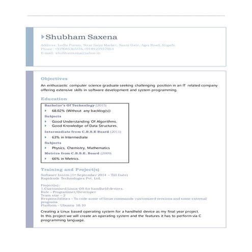 Shubham_Saxena_Aigarh_B.TECH_CSE_2015 | DOCX | Operating Systems | Computer Software and ...