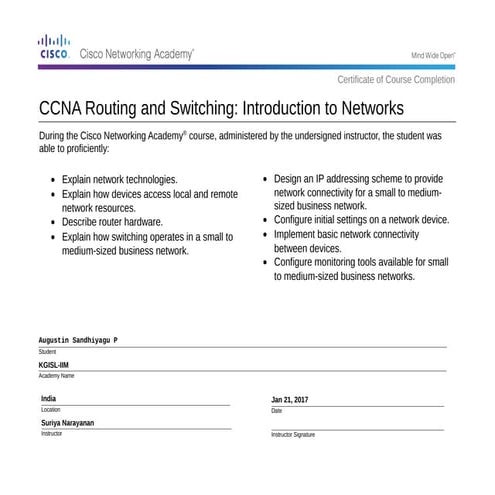 CCNA Training Certificate (1) | PDF
