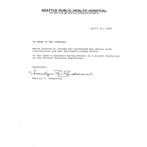 Recommendation Letter - Seattle Public Health Hospital | PDF