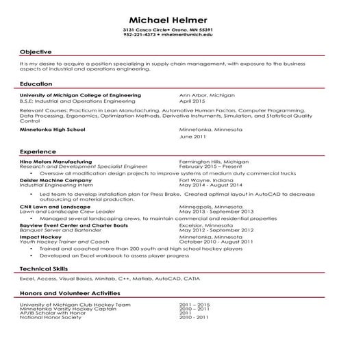 Michael Helmer Resume | PDF