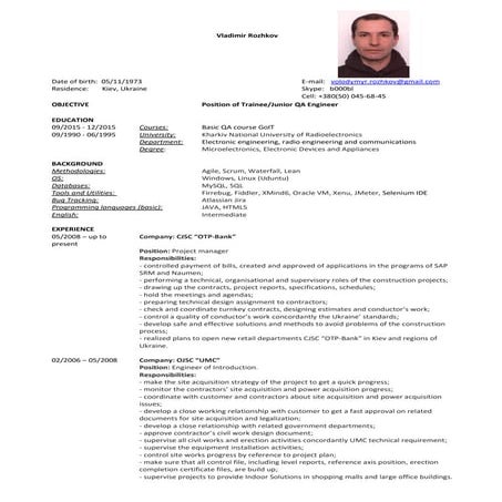 CV Rozhkov Vladimir | PDF