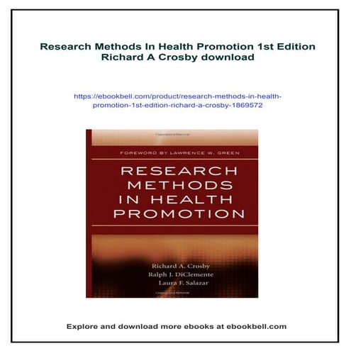 Research Methods In Health Promotion 1st Edition Richard A Crosby | PDF