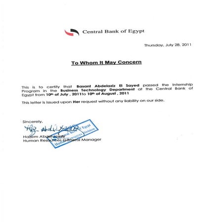 CBE Intern Certificate | PDF