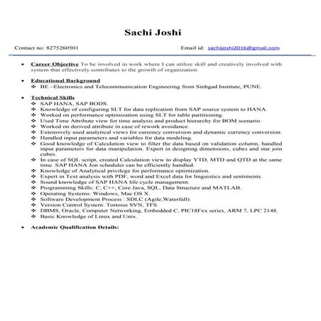 Resume-Sachi joshi-SAP2016 | DOC | Programming Languages | Computing