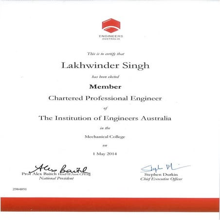 CPEng Certificate-LSingh | PDF