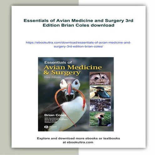 Essentials of Avian Medicine and Surgery 3rd Edition Brian Coles | PDF
