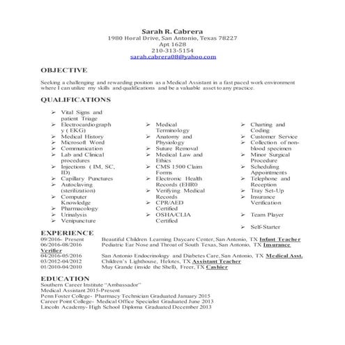 Sarah Cabrera updated Resume | DOCX