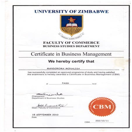 Certificate In Business Management | PDF
