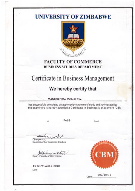 Business Management Certificate | PDF