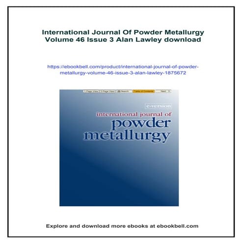International Journal Of Powder Metallurgy Volume 46 Issue 3 Alan ...