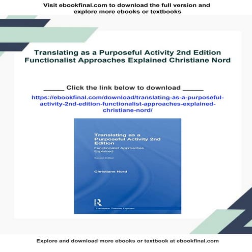 Translating as a Purposeful Activity 2nd Edition Functionalist ...