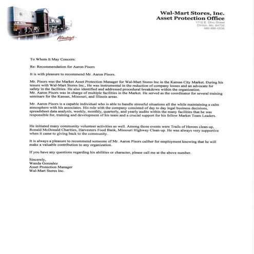 Walmart Letter of Recommendation | PDF