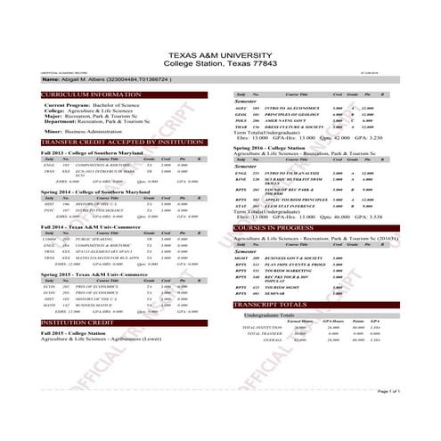 Spring 16 Transcript | PDF