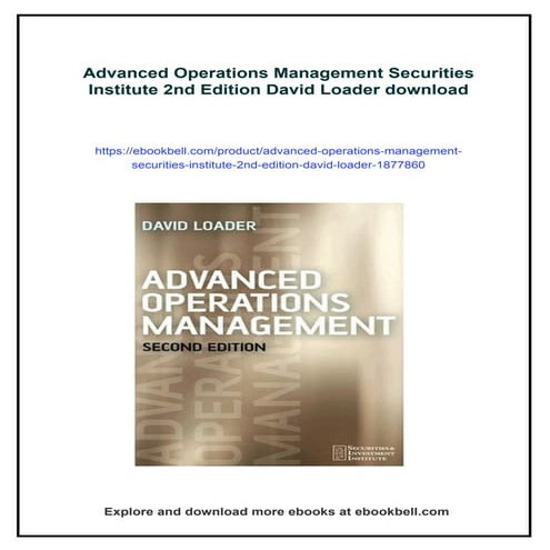 Advanced Operations Management Securities Institute 2nd Edition David ...