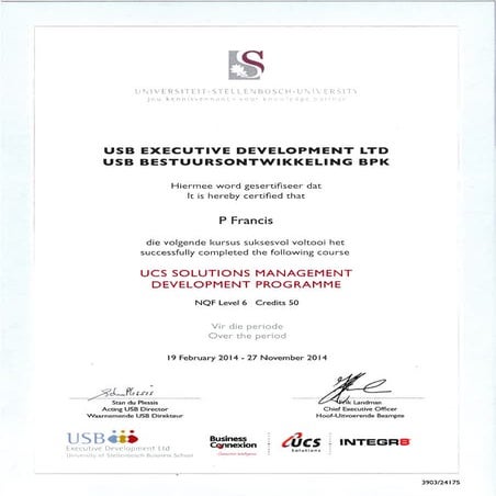 MDP Certificate - University of Stellenbosch | PDF