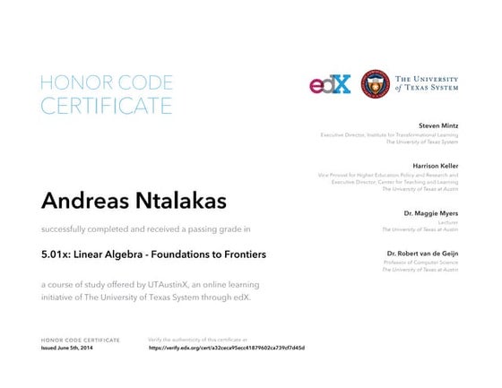 Certificate Linear Algebra | PPT