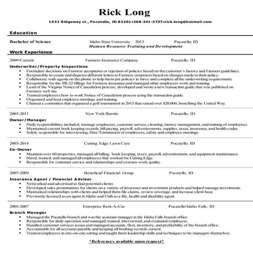 Rick Long resume 2016 | DOCX