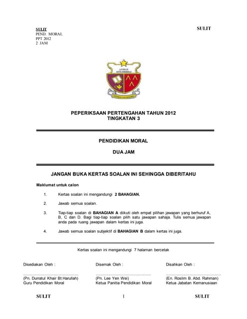 Soalan moral tahun 5 | DOCX