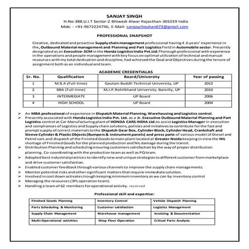 sanjay singh cv | DOCX