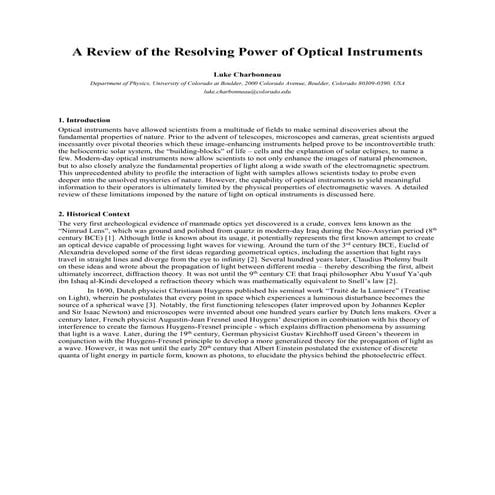 Review of the Resolving Power of Optical Instruments | PDF