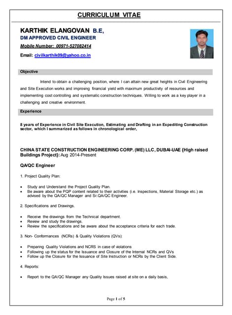 CV CIVIL ENGINEER | PDF