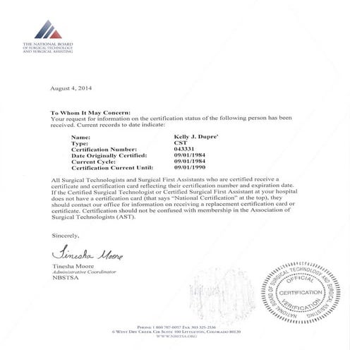Verification of Surgical Tech. Certification | PDF