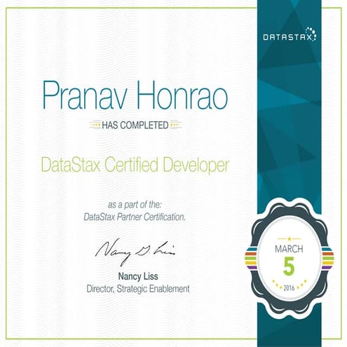 Pranav Honrao DataStax Certified Architect | PDF | Computer Software and Applications | Computing