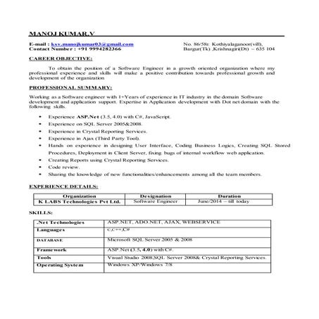 Manoj Resume | DOCX