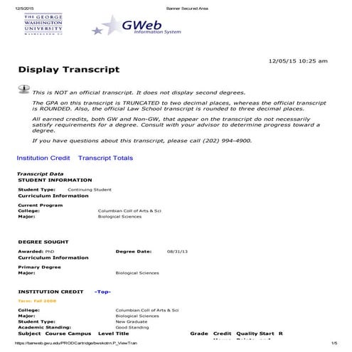 unofficial transcripts | PDF