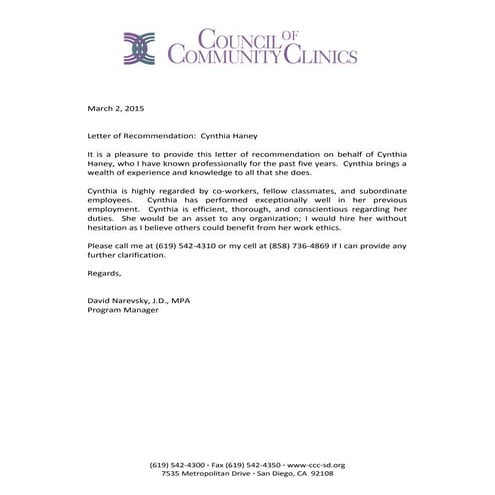 David Narevsky Letter of Recommendation | DOC