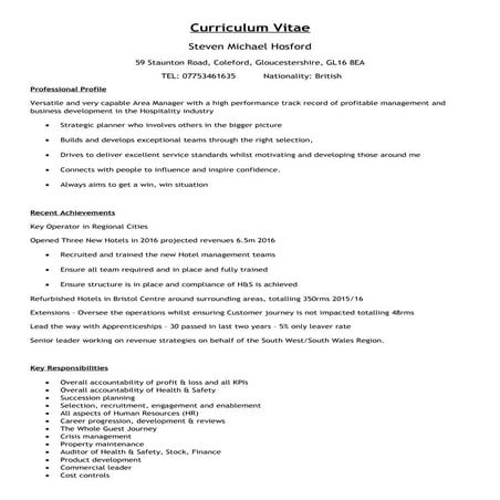 Steve Hosford CV July 2016 | DOC