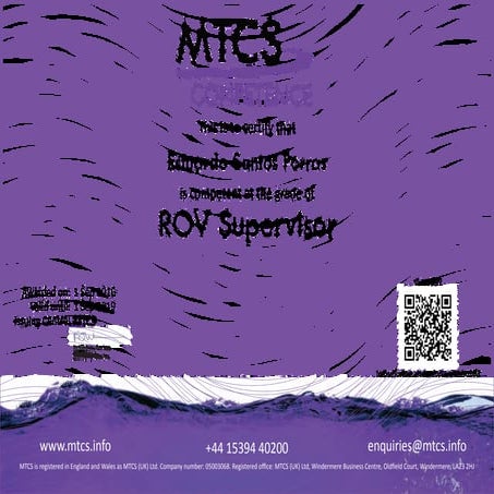 Estuardo Santos Porras - ROV Supervisor Competence Certificate | PDF