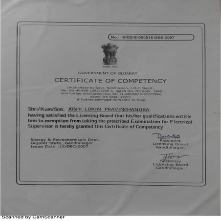 Electrical supervisor certificate | PDF