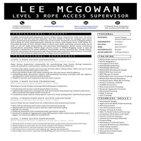Lee Mcgowan Rope Access Technician CV Revision 1 | PDF